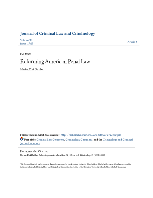 (PDF) Reforming American Penal Law