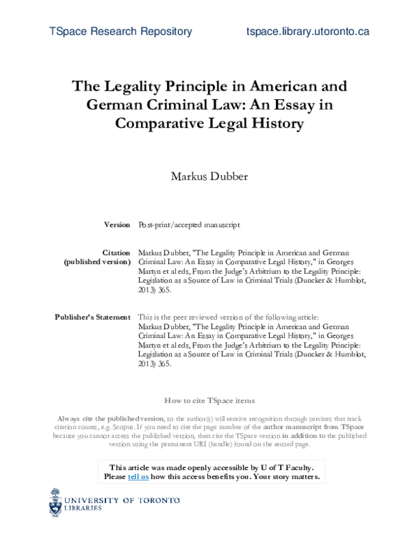 (PDF) The Legality Principle in American and German Criminal Law: An ...