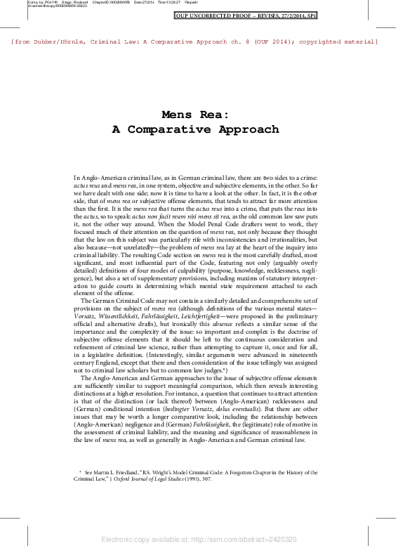 (PDF) Mens Rea: A Comparative Approach