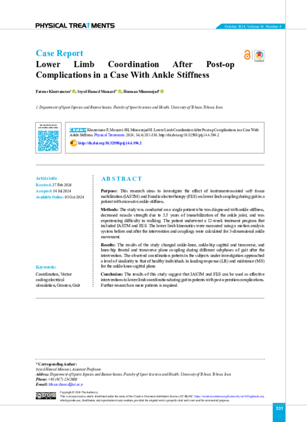 (PDF) Lower Limb Coordination After Post-op Complications in a Case With Ankle Stiffness