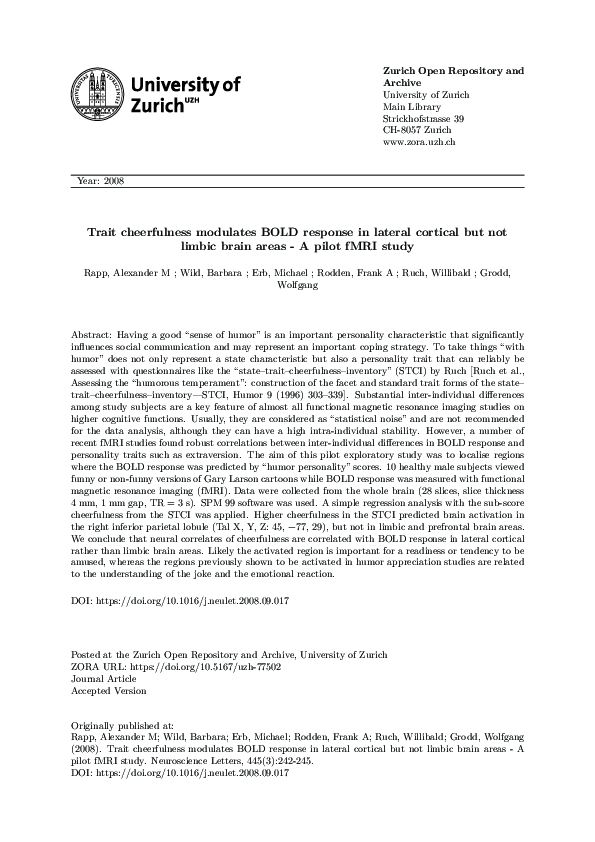 (PDF) Trait cheerfulness modulates BOLD response in lateral cortical ...