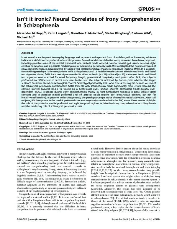 (PDF) Isn't it ironic? Neural correlates of irony comprehension in ...