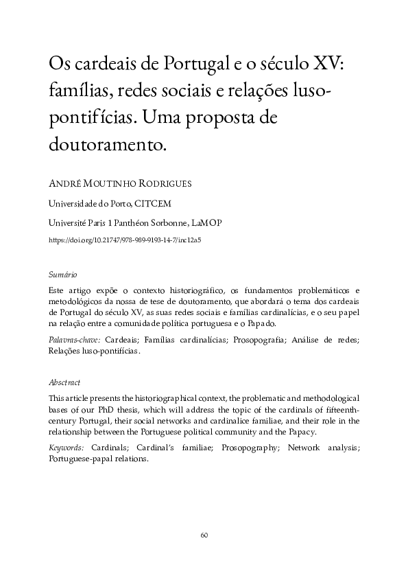 (PDF) Os cardeais de Portugal e o século XV: famílias, redes sociais e ...