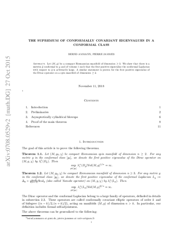 (PDF) The supremum of first eigenvalues of conformally covariant ...