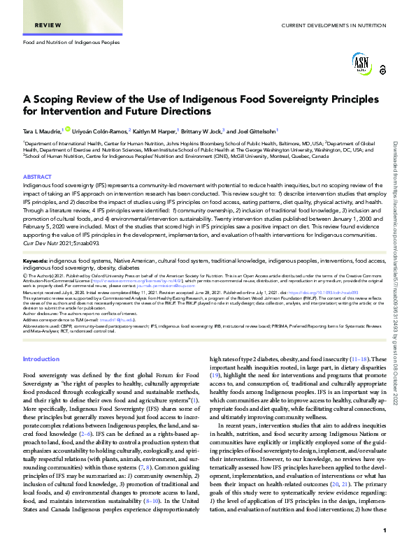(PDF) A Scoping Review of the Use of Indigenous Food Sovereignty ...
