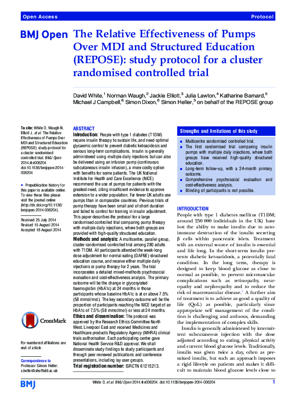 (PDF) The Relative Effectiveness of Pumps Over MDI and Structured Education (REPOSE): study ...