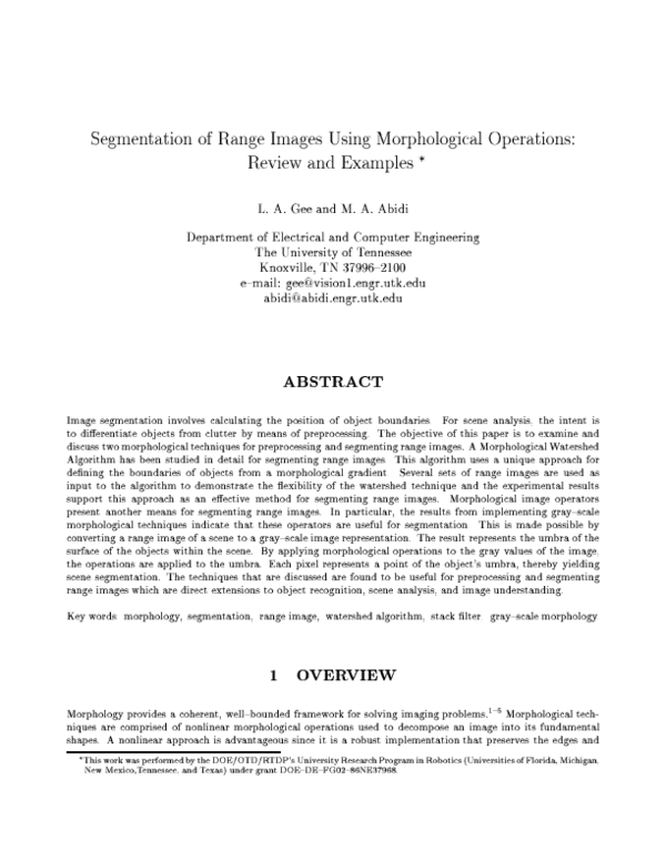 (PDF) Segmentation of range images using morphological operations: review and examples