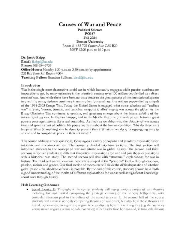 (PDF) Causes of War and Peace