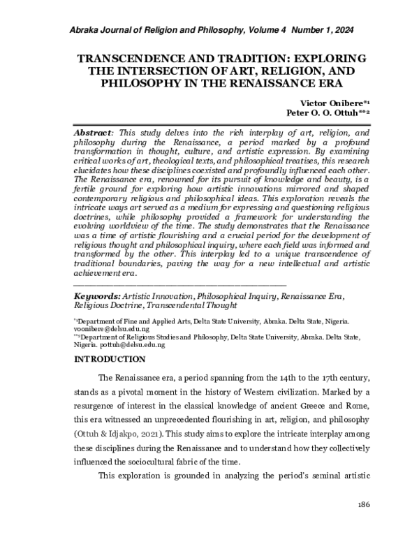 (PDF) TRANSCENDENCE AND TRADITION: EXPLORING THE INTERSECTION OF ART ...