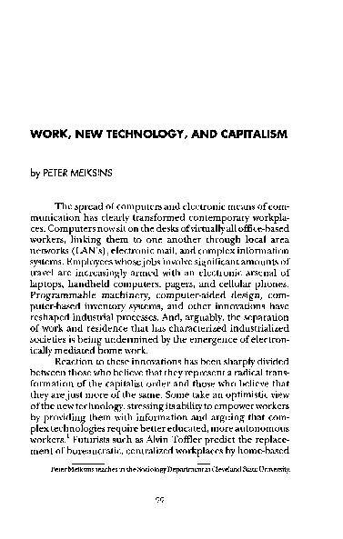 (PDF) Work, New Technology, and Capitalism