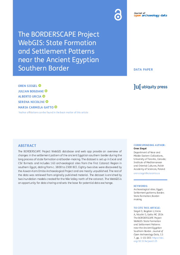 (PDF) The BORDERSCAPE Project WebGIS: State Formation and Settlement Patterns near the Ancient ...