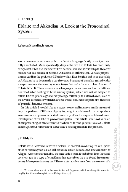 (PDF) Eblaite and Akkadian: A Look at the Pronominal System