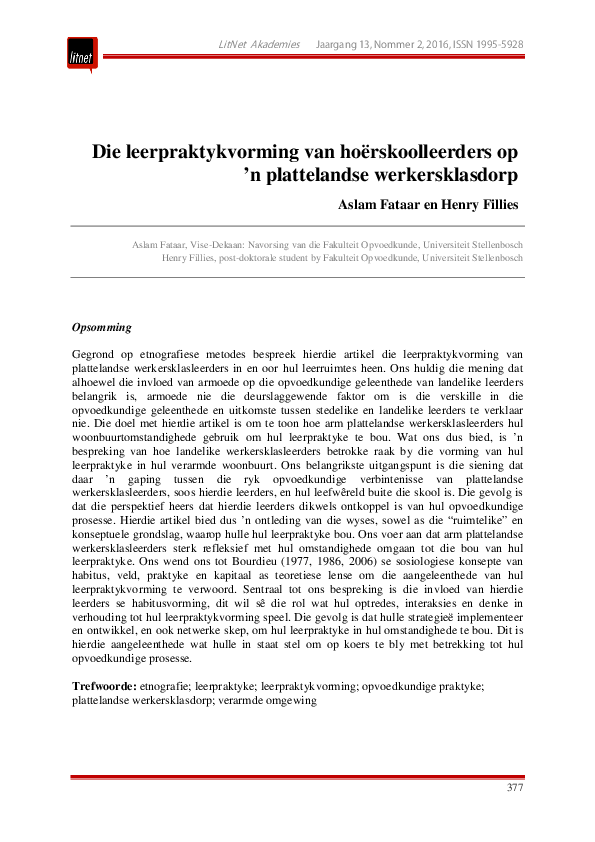 (PDF) Die leerpraktykvorming van hoërskoolleerders op 'n plattelandse ...