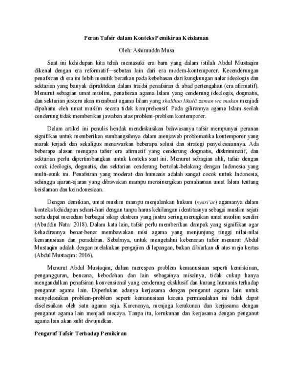 (PDF) Peran Tafsir dalam Konteks Pemikiran Keislaman