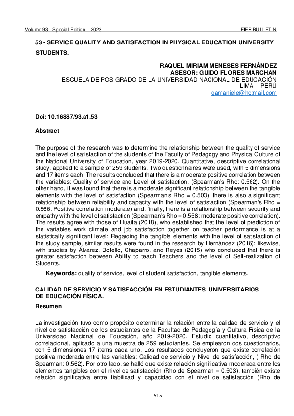 (PDF) Service Quality and Satisfaction in Physical Education University Students