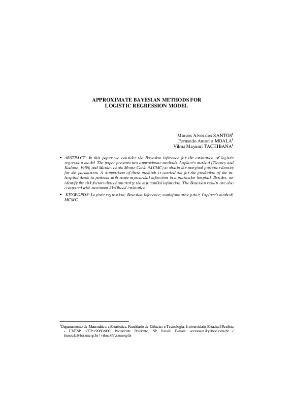 (PDF) Approximate Bayesian Methods for Logistic Regression Model