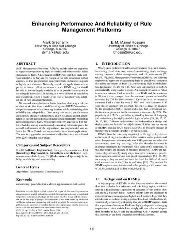 (PDF) Enhancing Performance And Reliability of Rule Management Platforms