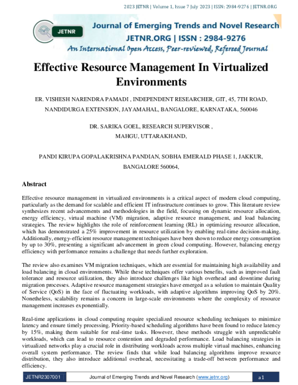 (PDF) Effective Resource Management In Virtualized Environments