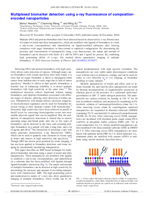 (PDF) Multiplexed biomarker detection using x-ray fluorescence of composition-encoded ...