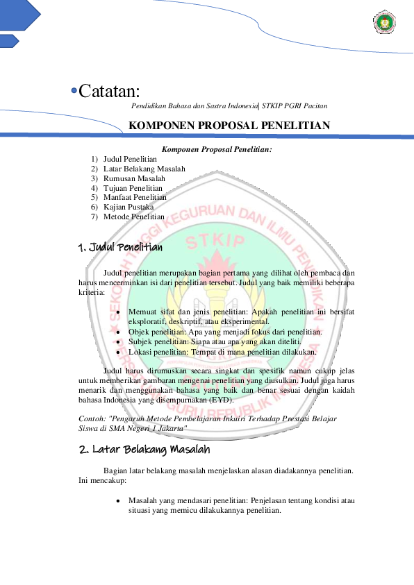 (PDF) KOMPONEN PROPOSAL PENELITIAN Komponen Proposal Penelitian: 1 ...
