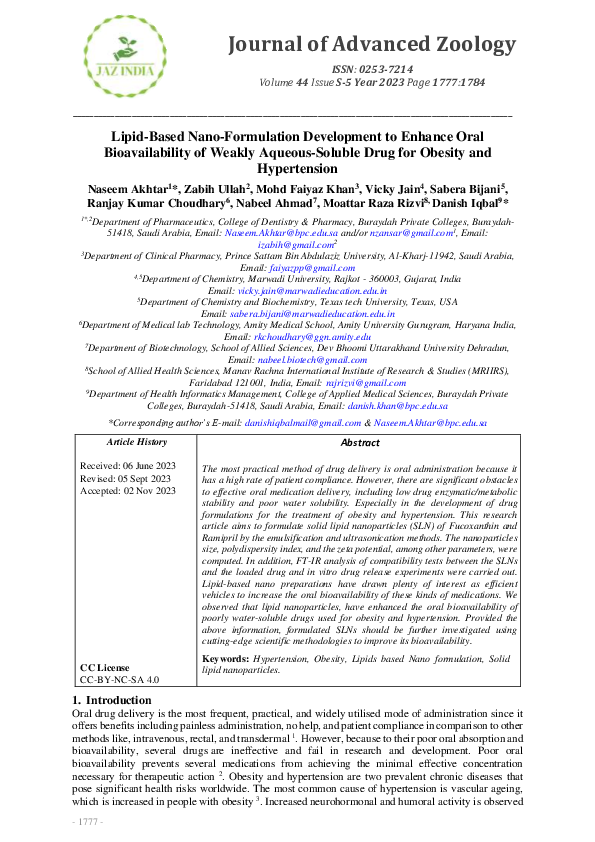 Pdf Lipid Based Nano Formulation Development To Enhance Oral Bioavailability Of Weakly Aqueous