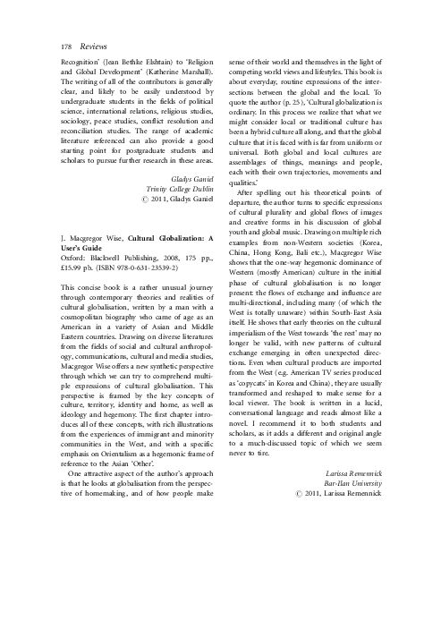 (PDF) Cultural Globalization: A User's Guide