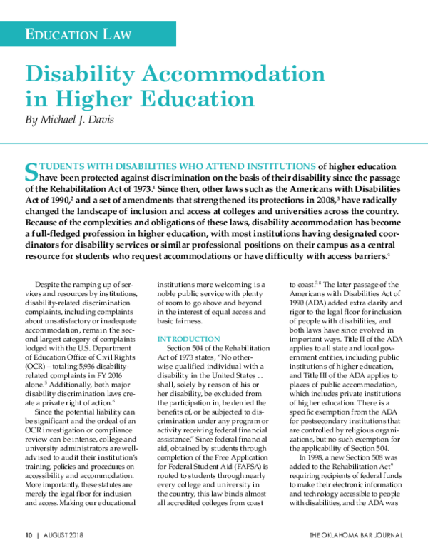 (PDF) A Primer on Disability Accommodation in Higher Education