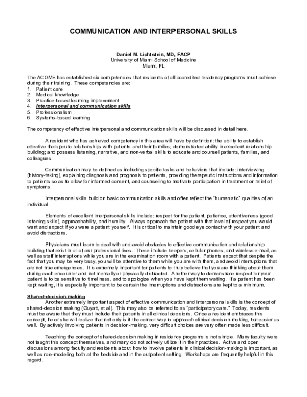 (PDF) Communication and Interpersonal Skills