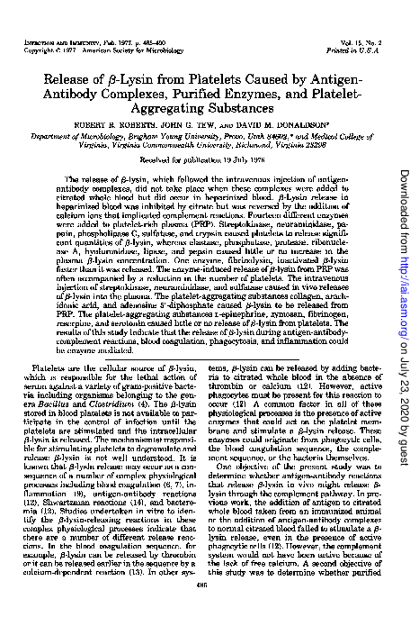 (PDF) Release of beta-lysin from platelets caused by antigen-antibody ...