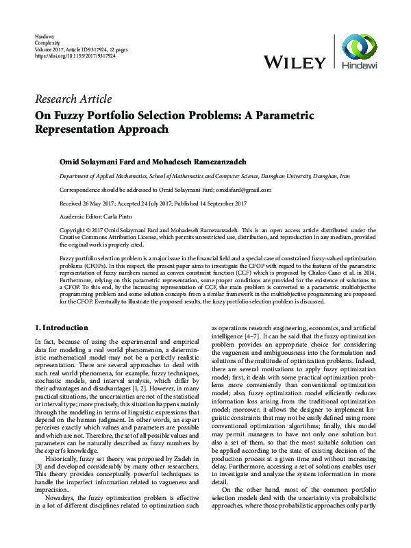 Pdf On Fuzzy Portfolio Selection Problems A Parametric