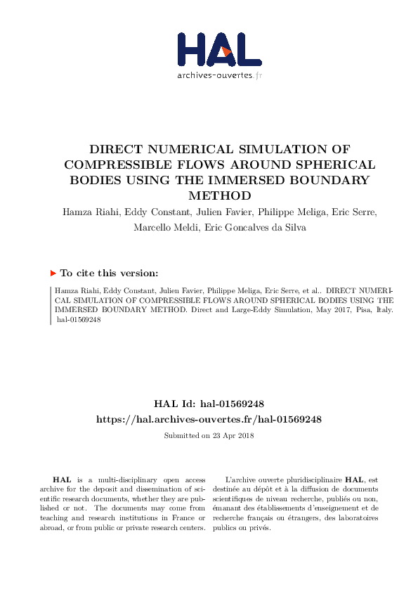 (PDF) Direct Numerical Simulation of Compressible Flows Aroundspherical Bodies Using the ...
