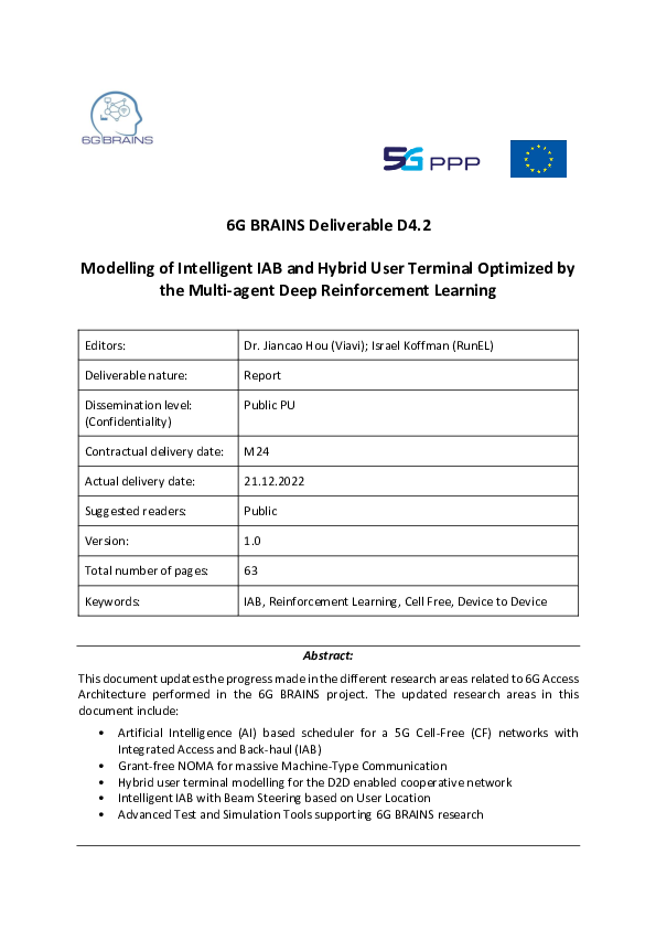 (PDF) D4.2 Modelling of Intelligent IAB and Hybrid User Terminal Optimized by the Multi-agent ...