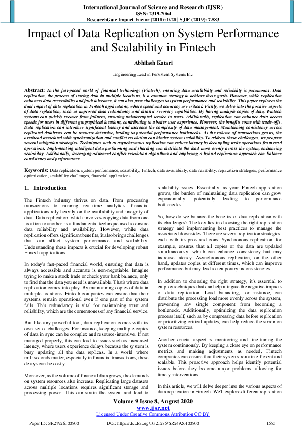 (PDF) Impact of Data Replication on System Performance and Scalability in Fintech