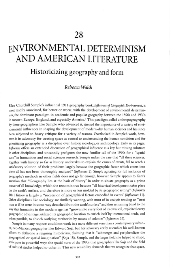 (PDF) "Environmental Determinism and American Literature: Historicizing ...