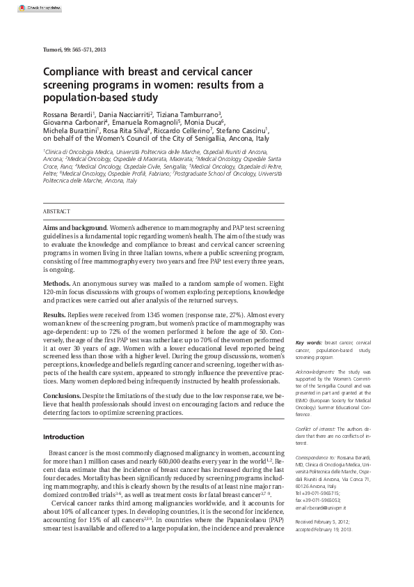 (PDF) Compliance with Breast and Cervical Cancer Screening Programs in ...