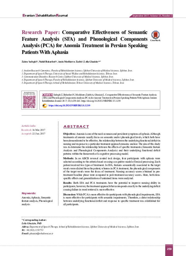(PDF) Comparative Effectiveness of Semantic Feature Analysis (SFA) and ...