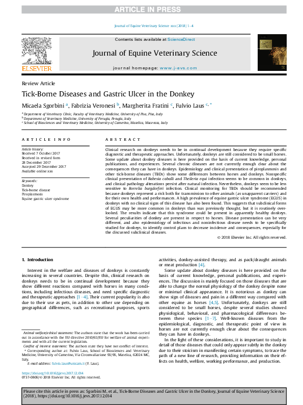 (PDF) Tick-Borne Diseases and Gastric Ulcer in the Donkey | Fabrizia ...
