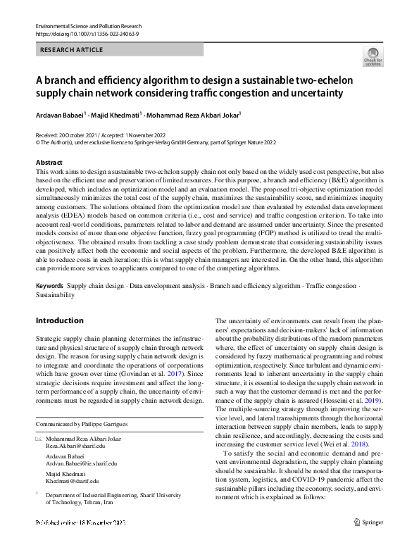 (PDF) A branch and efficiency algorithm to design a sustainable two-echelon supply chain network ...