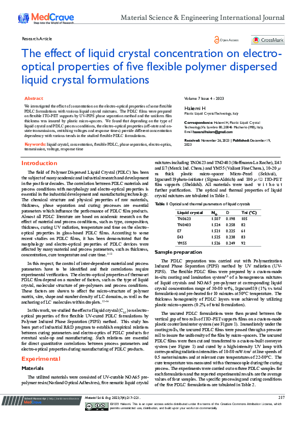 (PDF) The effect of liquid crystal concentration on electrooptical ...