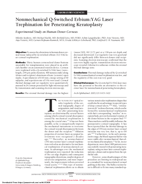 (PDF) Nonmechanical Q-Switched Erbium:YAG Laser Trephination for ...