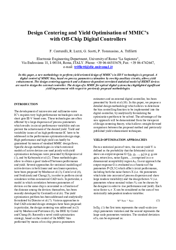 (PDF) Design Centering and Yield Optimisation of MMIC's with Off-Chip ...