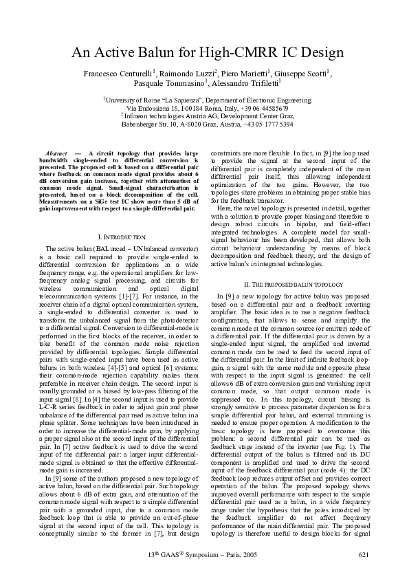 (PDF) An active balun for high-CMRR IC design