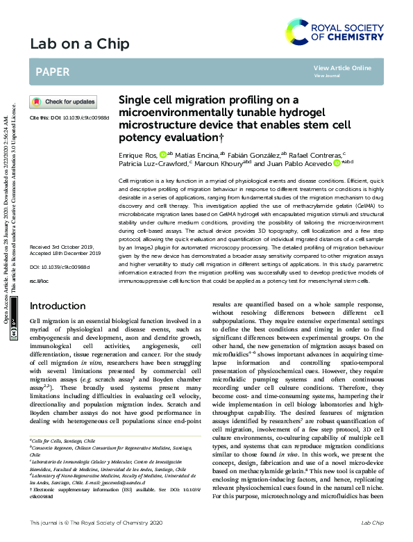 (PDF) Single cell migration profiling on a microenvironmentally tunable ...
