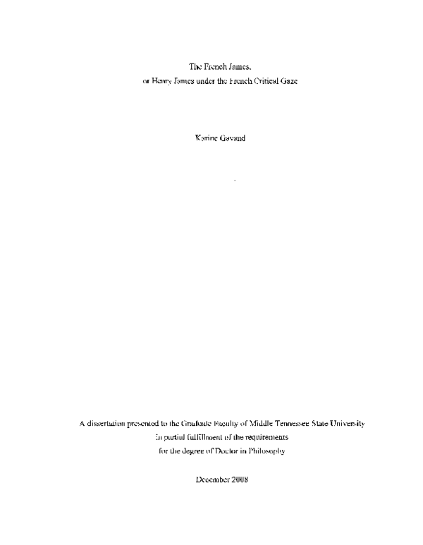 (PDF) The French James, or Henry James under the French critical gaze ...