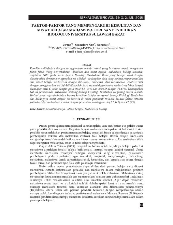 (PDF) Faktor-Faktor yang Mempengaruhi Kesulitan dan Minat Belajar Mahasiswa Jurusan Pendidikan ...