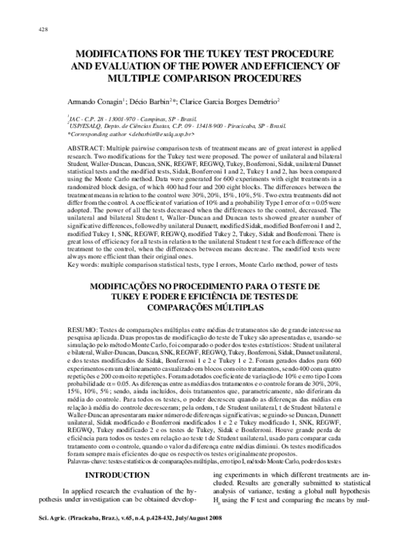 (PDF) Modifications for the tukey test procedure and evaluation of the ...