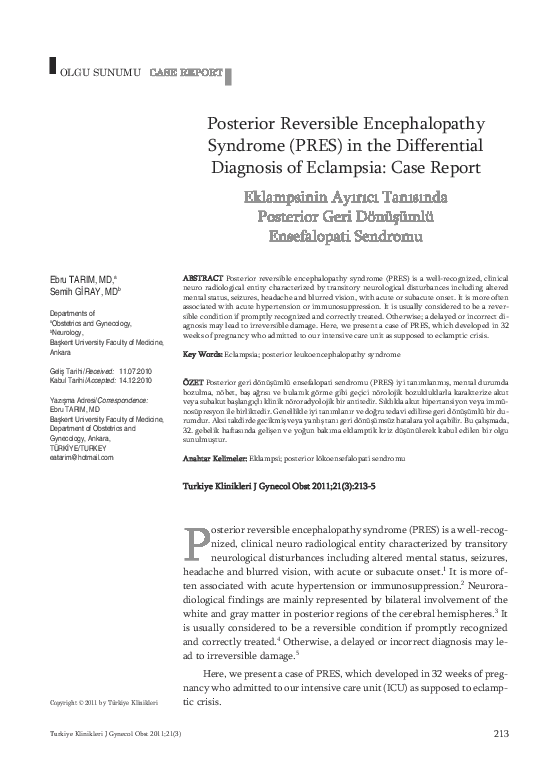 (PDF) Posterior Reversible Encephalopathy Syndrome (PRES) in the ...