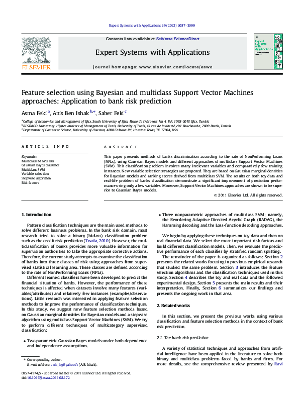 Pdf Feature Selection Using Bayesian And Multiclass Support Vector