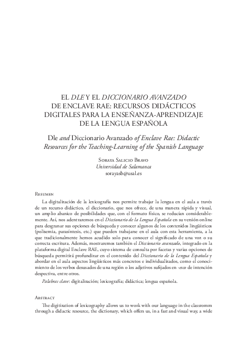 (PDF) EL DLE Y EL DICCIONARIO AVANZADO DE ENCLAVE RAE: RECURSOS DIDÁCTICOS DIGITALES PARA LA ...