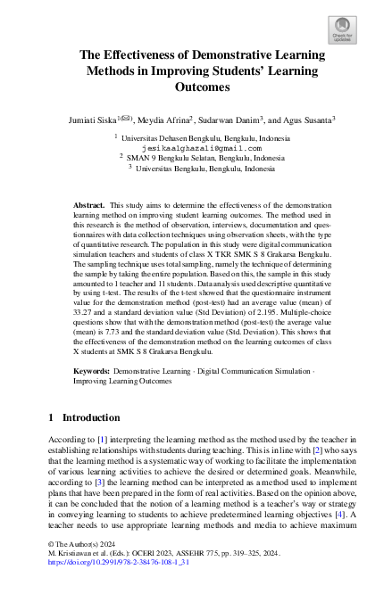 (PDF) The Effectiveness of Demonstrative Learning Methods in Improving Students’ Learning Outcomes